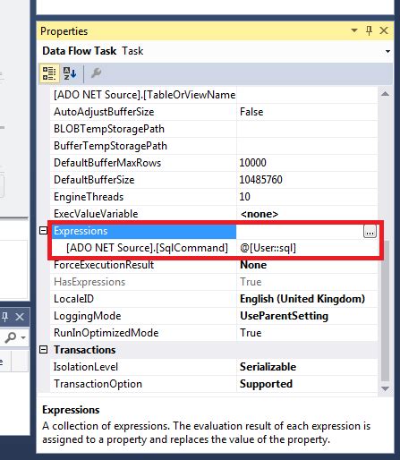 azure sql data warehouse parameterising an ssis source