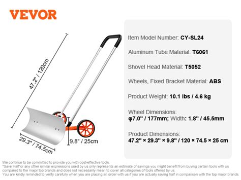 Vevor Snow Shovel With Wheels 30 Inch Snow Shovel For Driveway Metal