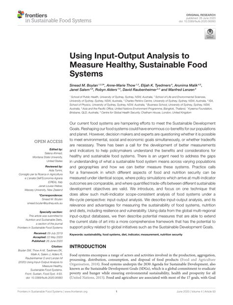 Pdf Using Input Output Analysis To Measure Healthy Sustainable Food