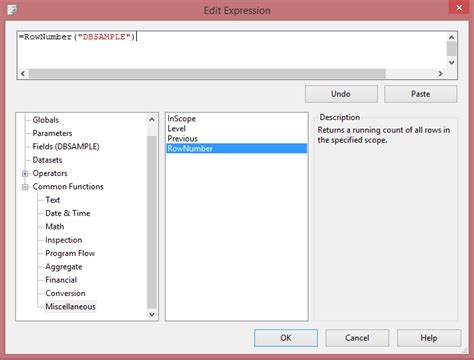 ssrs create sequence number using rownumber function