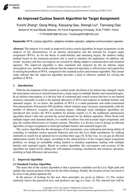 pdf an improved cuckoo search algorithm for target assignment