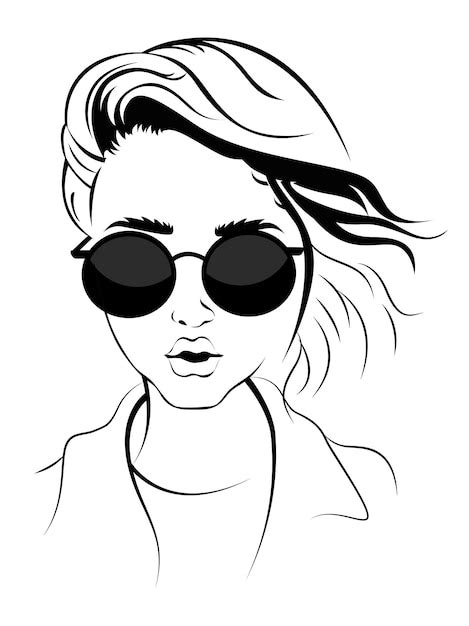 Premium Vector A Black And White Outline Drawing Of A Girl With