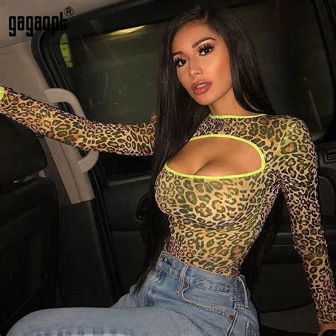 Gagaopt Leopard Print Open Front Sexy Bodysuit Women Fashion Long