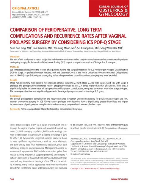 Pdf Comparison Of Perioperative Long Term … · Pelvic Organ Prolapse