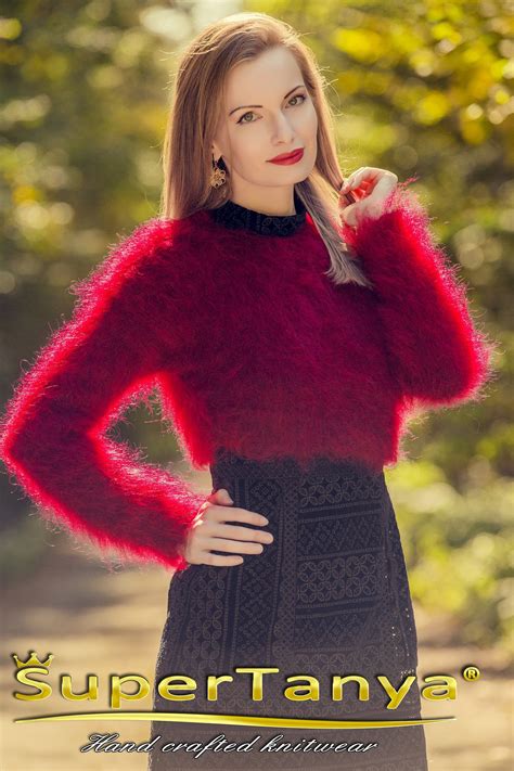 Fuzzy Cropped Mohair Sweater In Ivory Red Or Pink Supertanya Etsy