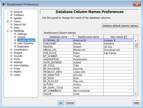 how can i rename a readerware database column knowledge base
