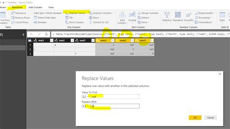 replace multiple nulls at once in power query microsoft power bi