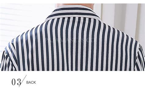 Long Sleeved Striped Ice Silk Pajamas Set For Men Plus Size Lounge