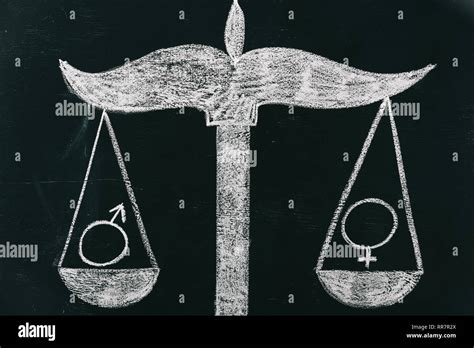 Male And Female Signs On Scales Drawing On Chalkboard Gender Equality