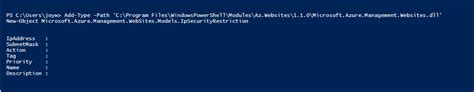 microsoft azure ipsecurityrestriction not found in azure powershell