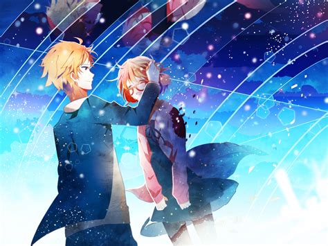 Blonde Hair Brown Hair Glasses Kanbara Akihito Kuriyama Mirai Kyoukai