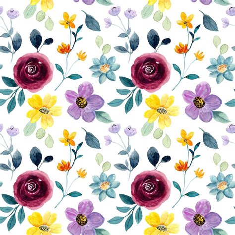 Premium Vector Colorful Floral Watercolor Seamless Pattern