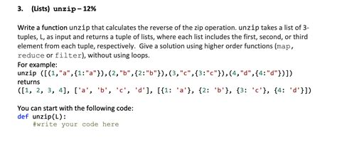 3 lists unzip 12 write a function unzip that
