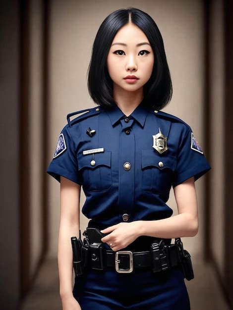 Retrato De Uma Linda Mulher Asiática Vestindo Roupa Policial Generative