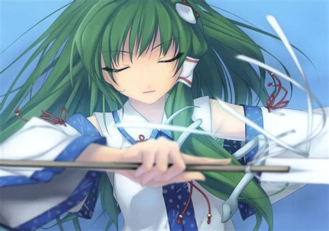 Touhou Long Hair Miko Green Hair Kochiya Sanae Japanese