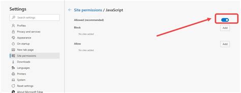 how to enable or disable javascript in microsoft edge chromium