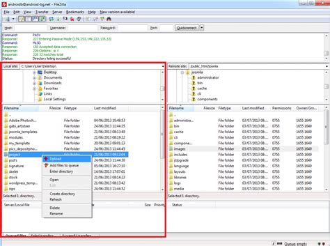 how to upload files using filezilla