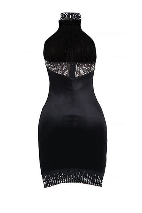Wholesale Black Sexy Patchwork Hot Drilling See Through Backless Halter