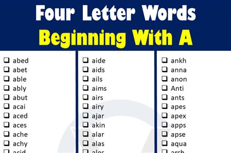 Letter Words A Fascinating List Of 3000 Four Letter Words