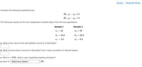 Solved Consider The Following Hypothesis Test