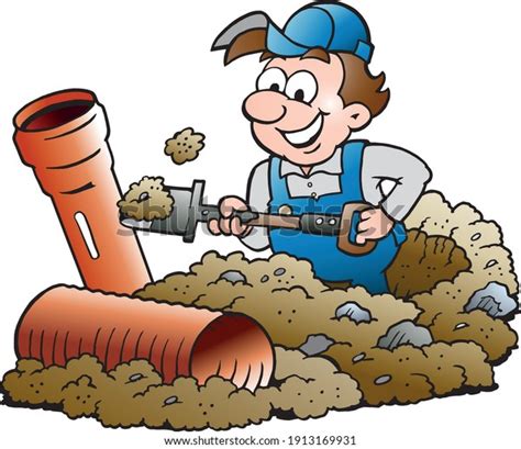 Vector Cartoon Illustration Happy Sewer Master Stock Vector Royalty