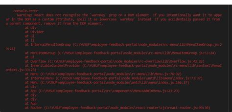 reactjs warning react does not recognize the `warnkey` prop on a dom