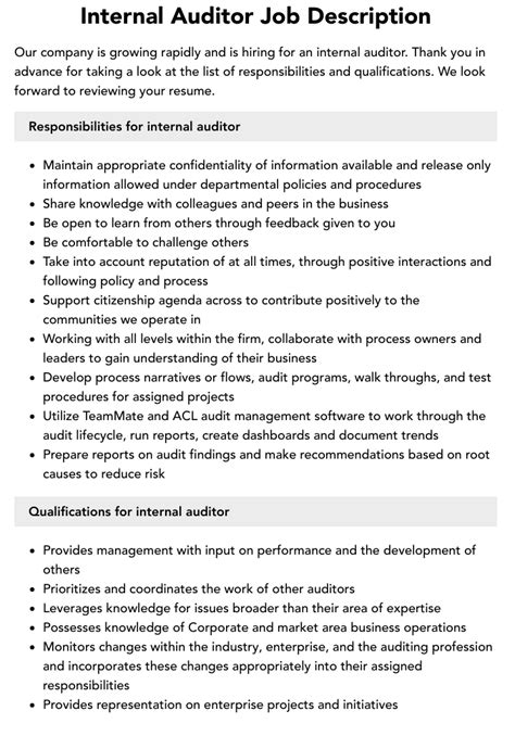 Internal Auditor Job Description Velvet Jobs
