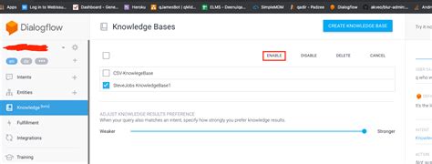 node js how to enable knowledgebase in dialogflow after creating it