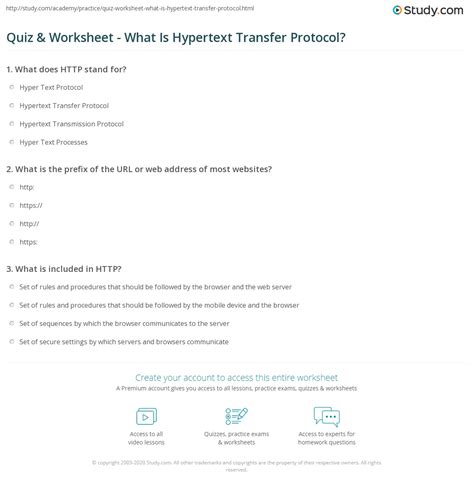 quiz and worksheet what is hypertext transfer protocol