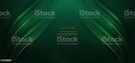 Abstract 3d Gold Curved Green Ribbon On Dark Green Background With