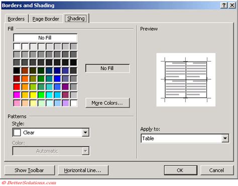 word tables shading