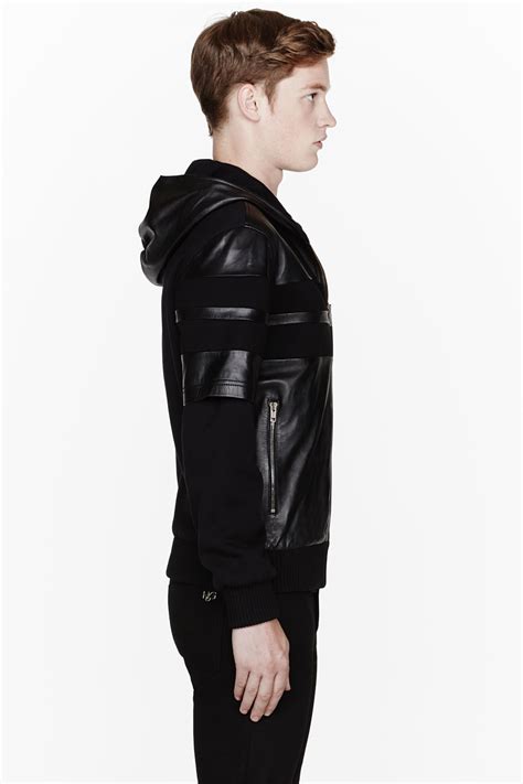 Lyst Givenchy Black Leather Paneled Layered Zip Up Sweater In Black