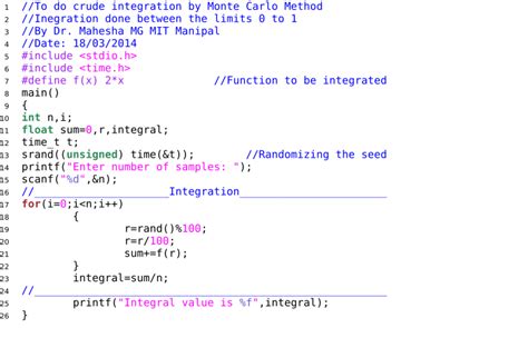 computational physics c code monte carlo crude integration