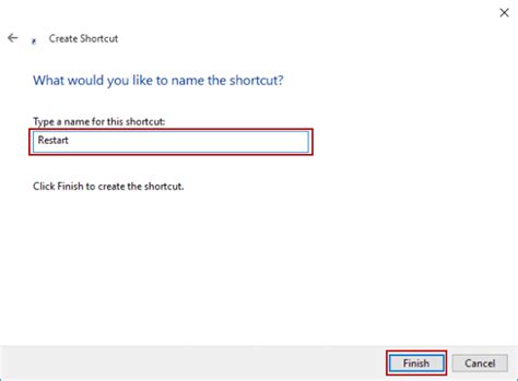 create restart shortcut on windows 10 desktop
