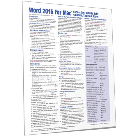 Microsoft Word 2016 Mac Formatting Quick Reference Cheat Sheet Beezix