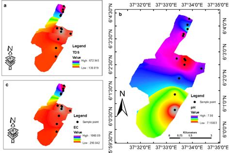 The Spatial Variation Map A Tds B Ph And C Ec In The Groundwater