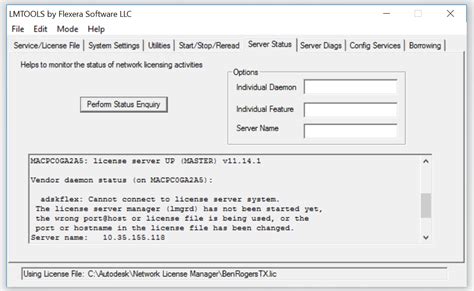unable to start license server when options file is being used error