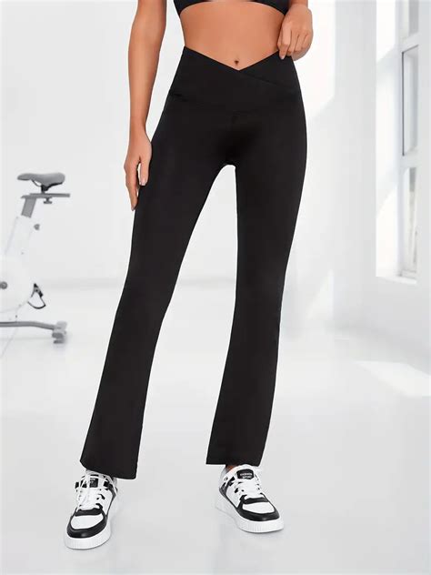 Cross Waist Solid Color Flared Pants Stretchy Running Yoga Temu South