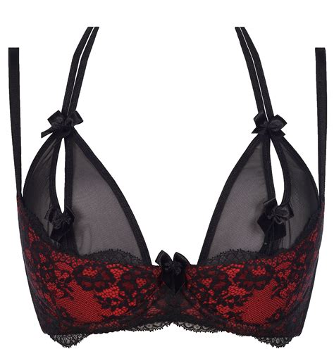 Red And Black Lace Peek A Boo Bra And Panty Set Shop Sexy Lingerie Online