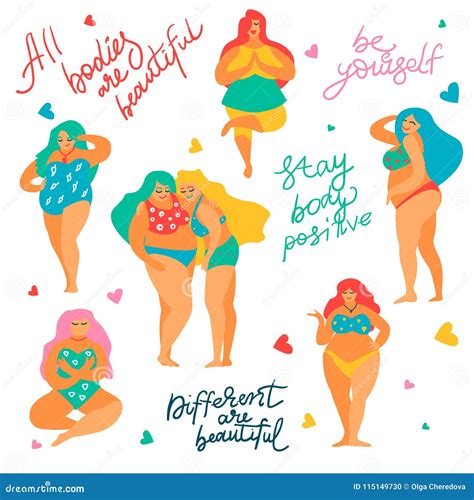 Smiling Plus Size Woman In Swimsuit Curvy Overweight Girl Cartoon