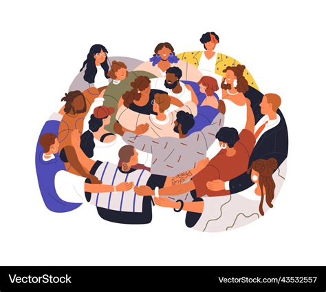 Diverse People Group In Circle Hugging Together Vector Image
