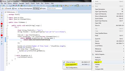 java print all the file names starting with test automation home