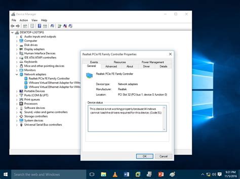 ethernet adapter error code 31 this device is not working properly