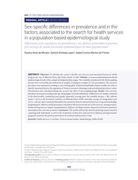 Pdf Sex Specific Differences In Prevalence And In The Factors
