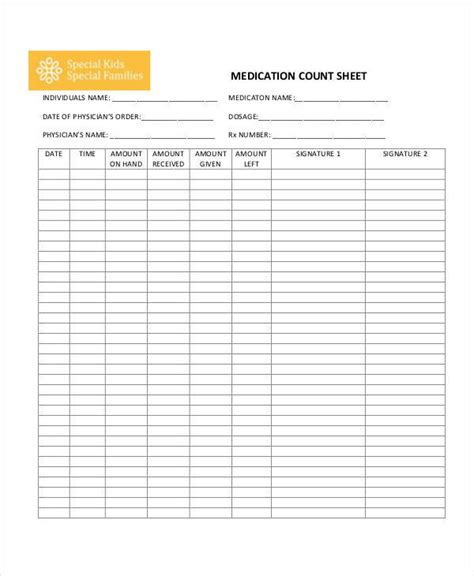 Medication Count Sheet Fill Online Printable Fillable Blank
