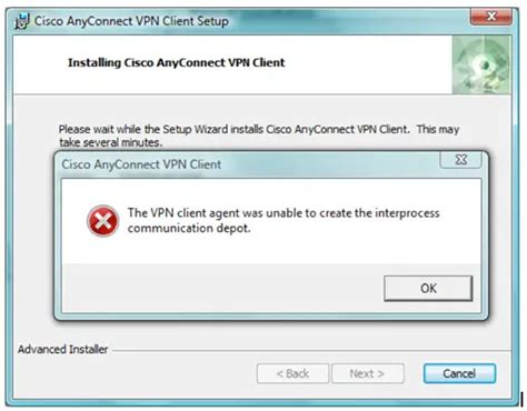 vpn client agent was unable to create the interprocess communication