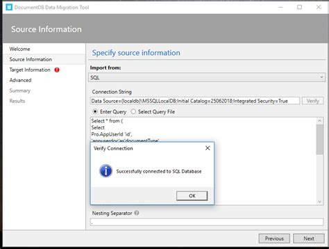 cosmos data migration tool throws error while migrating
