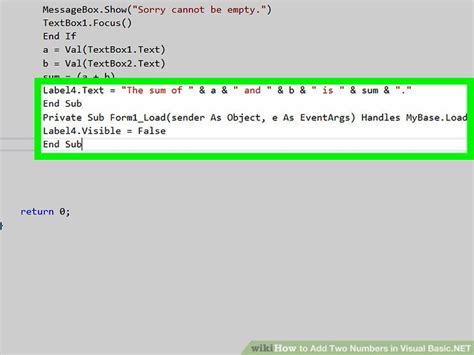 how to add two numbers in visual basic 9 steps