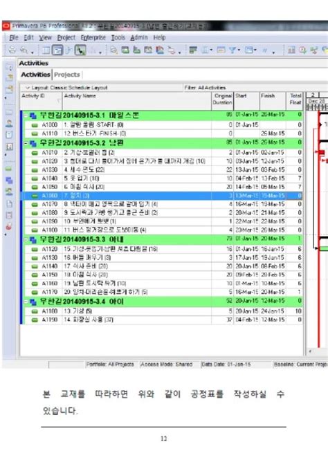 프리마베라primavera P6 공정표 만드는 방법 크몽