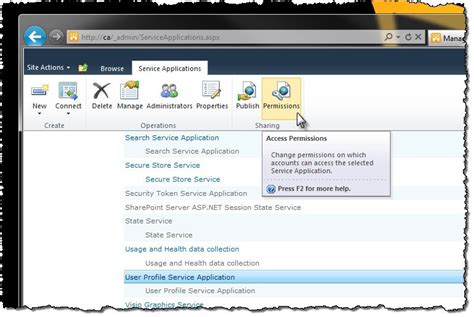 granting permissions to the user profile service application using